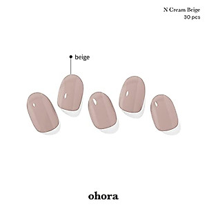 ohora Semi Cured Gel Nail Strips (N Cream Beige) - Works with Any Nail Lamps, Salon-Quality, Long Lasting, Easy to Apply & Remove - Includes 2 Prep Pads, Nail File & Wooden Stick - Beige