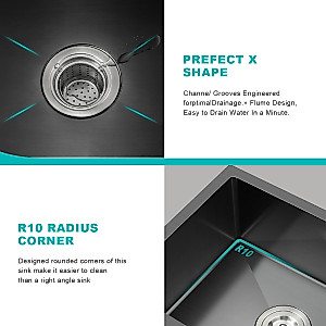 TSIBOMU 20 x 16 Inch Undermount Kitchen Sink, 304 Stainless Steel Single Bowl Small Kitchen Bar Sink Undermount, Brushed Nickel