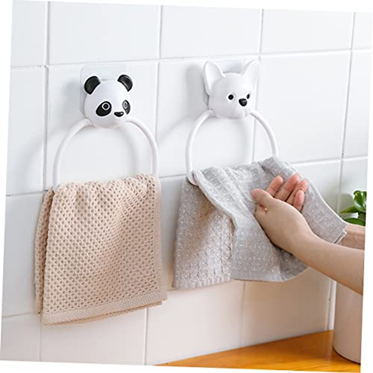 Cabilock 1pc Towel Rack Plastic Hooks for Hanging Clothes Hanger Hooks Hanger Hooks for Plastic Hangers Countertop Towel Ring Hand Towel Holder Tower Rack Abs White Punch Free Ring Cute