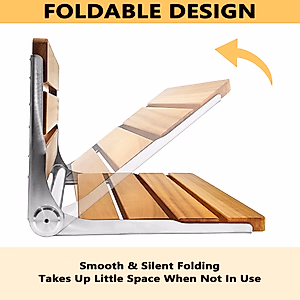 KoreTech Folding Shower Seat Teak, Bath Safety Furniture Stainless Steel, Shower Seats for Elderly, Fold Down Shower Seat, Oak and Stainless Steel