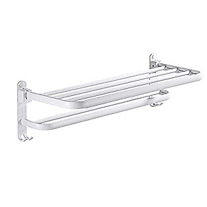 SETSCZY Towel Rack Wall Mounted Punch/Drill Foldable Bathroom Towel Rack Hotel Bathroom White Double Layer Shelf,49cm