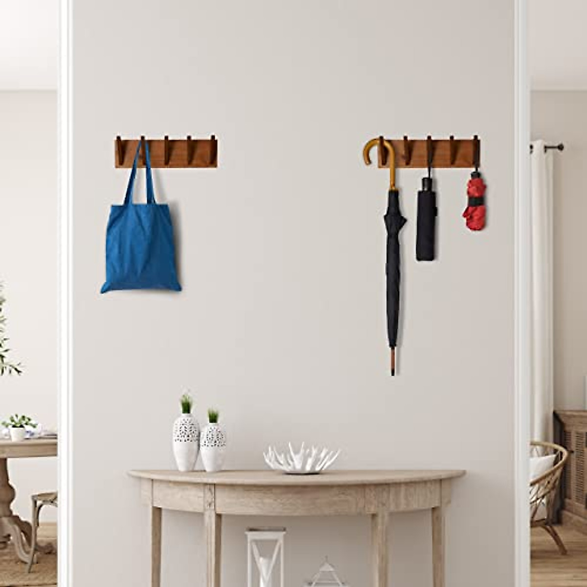 NHZ Wall Mounted Coat Rack, Coat Rack Hooks Set 2, Coat Rack Wall Mount Heavy Duty Wooden for Closet Room, Bathroom, Bedroom. (Brown)