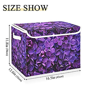 Kigai Storage Basket Spring Flowers Storage Boxes with Lids and Handle, Large Storage Cube Bin Collapsible for Shelves Closet Bedroom Living Room, 16.5x12.6x11.8 In