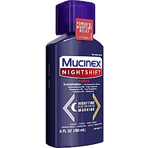 Mucinex Nightshift Sinus, Cold And Flu Cough Medicine For Adults, Powerful Nighttime Sinus Medicine For Sinus Relief, Sore Throat Relief, Cough Suppressant & Nasal Decongestant For Adults, 6 Fl Oz
