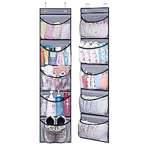 KEETDY Hanging Shelves Over the Door Organizer Storage for Closet with 5 Pockets Organizer for Bedroom Bathroom, 2 Pack（Grey）