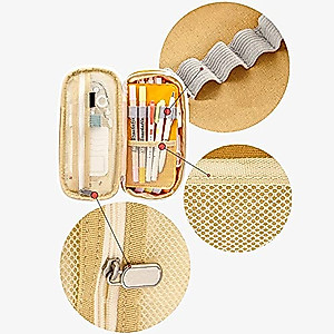 JIAXIAO Canvas Pencil Box,School Travel Bags Pen Bag Fold Pencil Bag for Student Classic Pocket Cosmetic Bag Pencil Case Pens Holder(Bright Yellow)