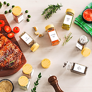 24 Glass Spice Jars with Label, Spice Jar Set with Bamboo Lids 4oz Seasoning Containers Shakers & Spice Labels, Empty Spice Bottles, Kitchen Organization Storage for Cabinet Drawer Decor Essentials