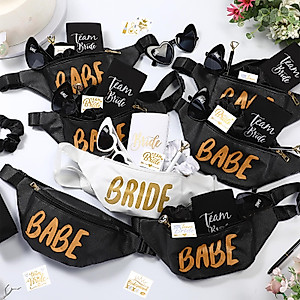 Silkfly 45 Pcs Bachelorette Party Gifts Bachelorette Fanny Pack Sunglasses Team Bride Cups Diamond Pens Scrunchies Tattoos Decoration for Bridesmaid Gifts Bridal Shower Supplies, Set of 7