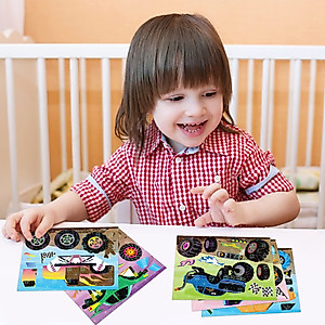 Haooryx 45 Sheet Make Your Own Monster Truck Stickers Truck Make-a-Face Holographic Sticker Car DIY Shiny Stickers Games for Kid Fun Craft Project Monster Truck Themed Birthday Party School Supplies