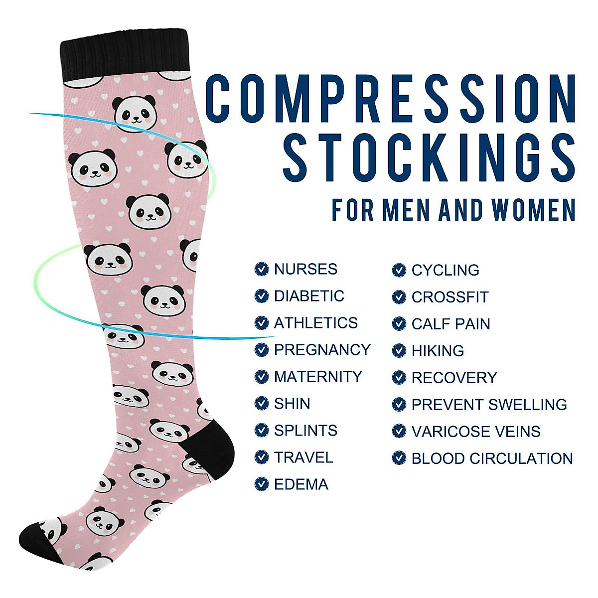 Kigai 1 Pair Cute Pink Panda Compression Socks 20-30mmHg Knee High Women Socks Tube Athletic Stockings for Men Sport Soccer Running Cycling Medical Nurse Winter Travel