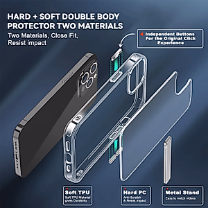 CEDO Kickstand Case for iPhone 13 Pro Max, 3-Way Mode Built-in Metal Stand Phone Case, Mil-Grade Shockproof Bumper, Transparent Acrylic & Slim Fit, Designed for iPhone 13 Pro Max, Crystal Clear