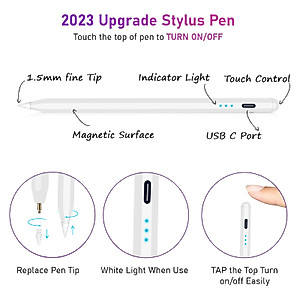 Stylus Pencil 1st Generation for Apple with 10X Fast Charge & Palm Rejection Compatible with iPad Pro 11/12.9, iPad 10/9/8/7/6, iPad Mini 5/6, iPad Air 3/4/5