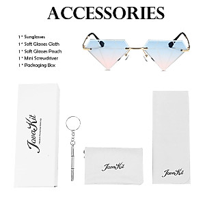 JOVAKIT Triangle Diamond Shaped Sunglasses for Women Men Vintage Rimless Sun Glasses Retro Rave Party Halloween Eyeglasses (Gold/Blue&Pink)