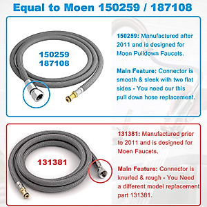 150259 Pull Down Hose Kit For Moen Faucet Replacement Part 150259 Hose, Moen Kitchen Faucet Replacement Part 187108, Reflex Moen Pull Down Hose, 68" Quick Connect Hose, Upgraded Ver.