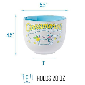 Silver Buffalo Sanrio Hello Kitty and Friends Cinnamoroll Lemons Ceramic Ramen Noodle Rice Bowl with Chopsticks, Microwave Safe, 20 Ounces