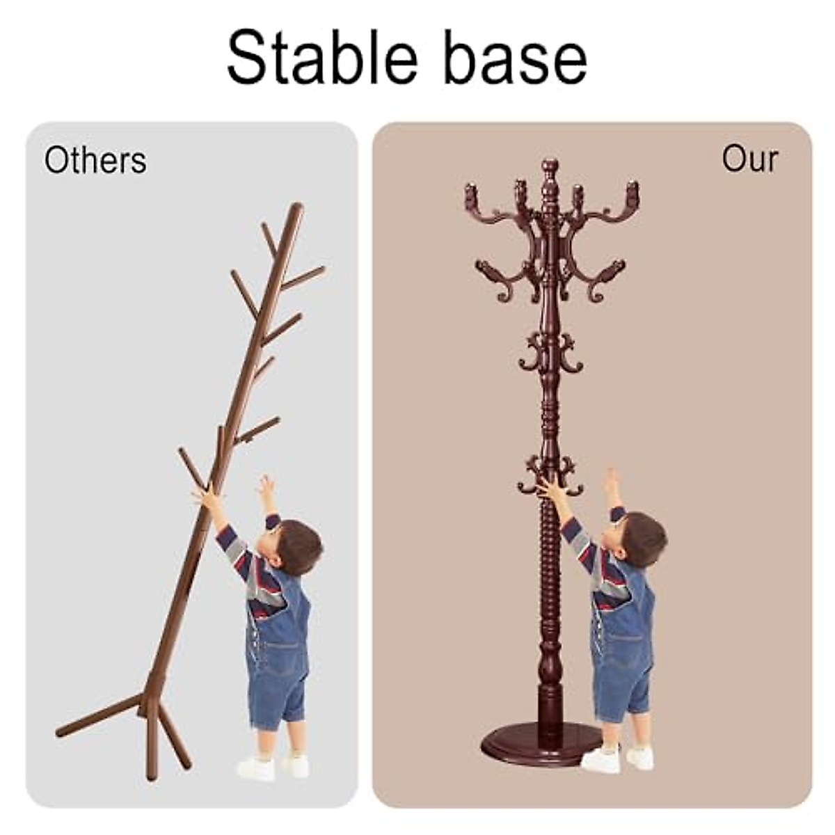 XIMSPHY Coat Rack Freestanding, Wooden Tree Coat Racks with Sturdy Round Base and 14 Hooks, Mahogany Vintage Coat Rack for Bedroom Living Room Office, for Hats Bags Coats, 185x43cm