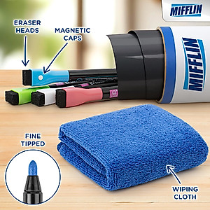 Mifflin-USA Magnetic Dry Erase Black Board Sheet for Fridge (12 x 8), Stain-Resistant Refrigerator Blackboard Organizer, Kitchen Planner Board w/ 4 Fine-Tipped Markers & Convenient Wipe Cloth