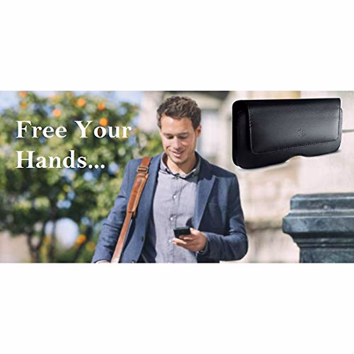 AH Phone Belt Holder Phone Holster Pouch with Magnetic Cover Leather Belt Pouch for iPhone 15 Plus, 15 Pro Max, 14 Plus, iPhone 14 Pro Max, 13 Pro Max with Otterbox Phone Case Installed (X-Large)