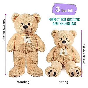 LotFancy Big Teddy Bear, 3 Feet Giant Teddy Bear Stuffed Animal, Large Bear Plush Toy with Big Footprints, 39 inch, Gift for Girls, Girlfriend, Wife on Birthday Valentine's Day