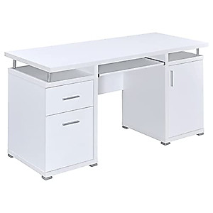 Coaster Furniture Tracy Modern Contemporary 2 Drawer Home Office Computer Desk with Keyboard Tray Storage File Cabinet White 800108