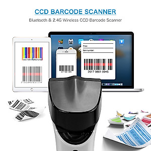 NETUM Fashionable Bluetooth Wireless 1D Barcode Scanner, Hands Free CCD Barcode Reader with Stand and Built-in Memory, Works with MAC OS, Windows, iOS, Android -DS5000
