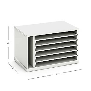 MARTHA STEWART Crafting Kids' Paper Organizer - Gray, Tabletop Construction Paper Storage with Compartments, Wooden 6 Tray Sorter