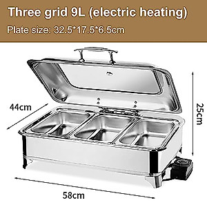 Electric Chafing Dish, Food Warmer for Buffet, Party Warming Trays with Viewing Glass Cover, Easy Clean Stainless Steel - Temperature Control(Size:3 grids)