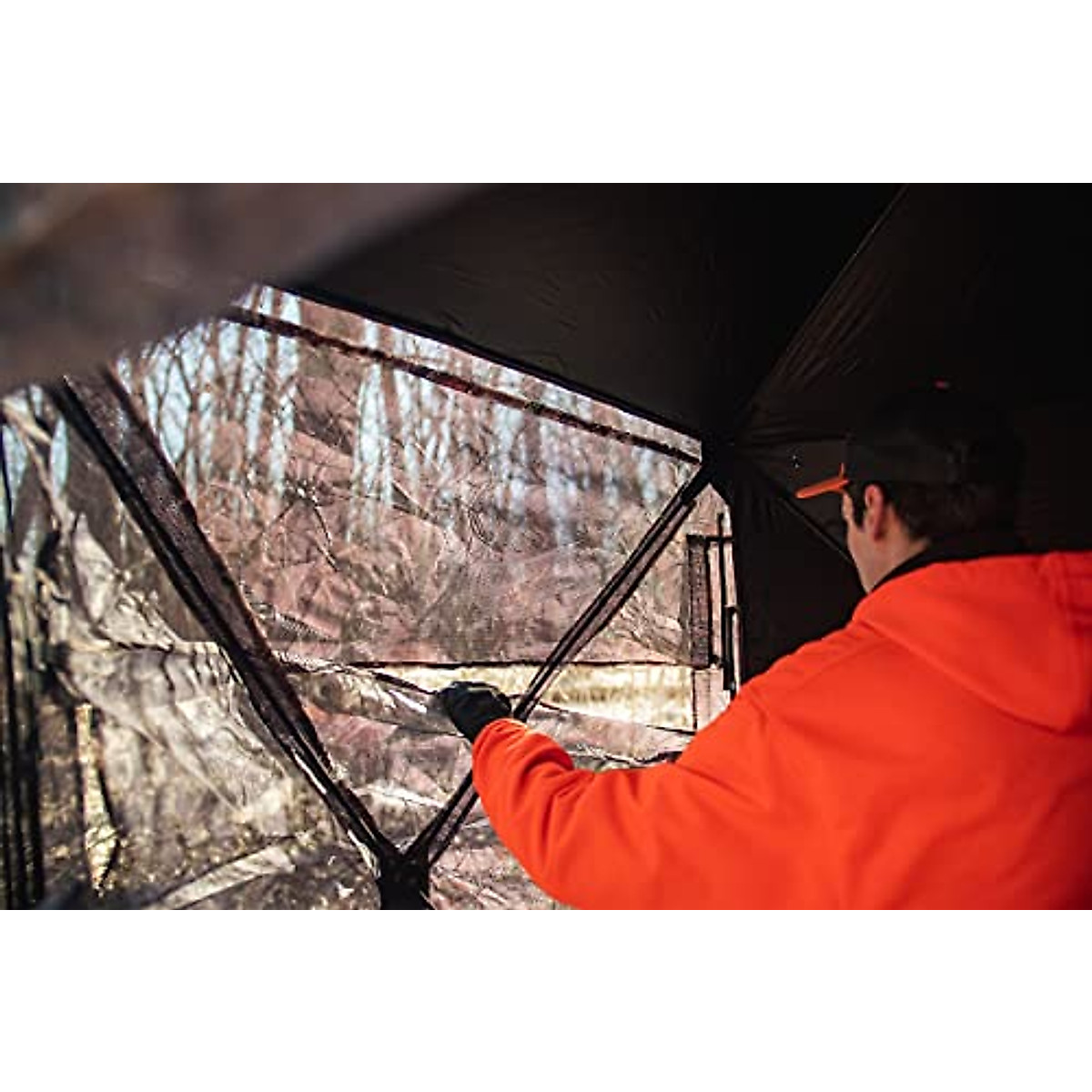 Muddy Outdoors Hunting Easy Set-Up Portable Concealable Black-Backed Water Resistant Epic Camo Prevue Ground Blind, 2-Person