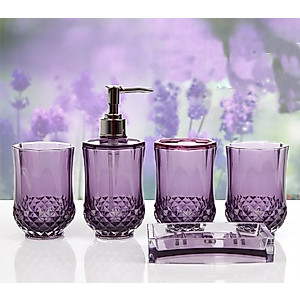 JynXos 5PC Set Acrylic Bathroom Accessories Bathroom Set Glamarous Purple