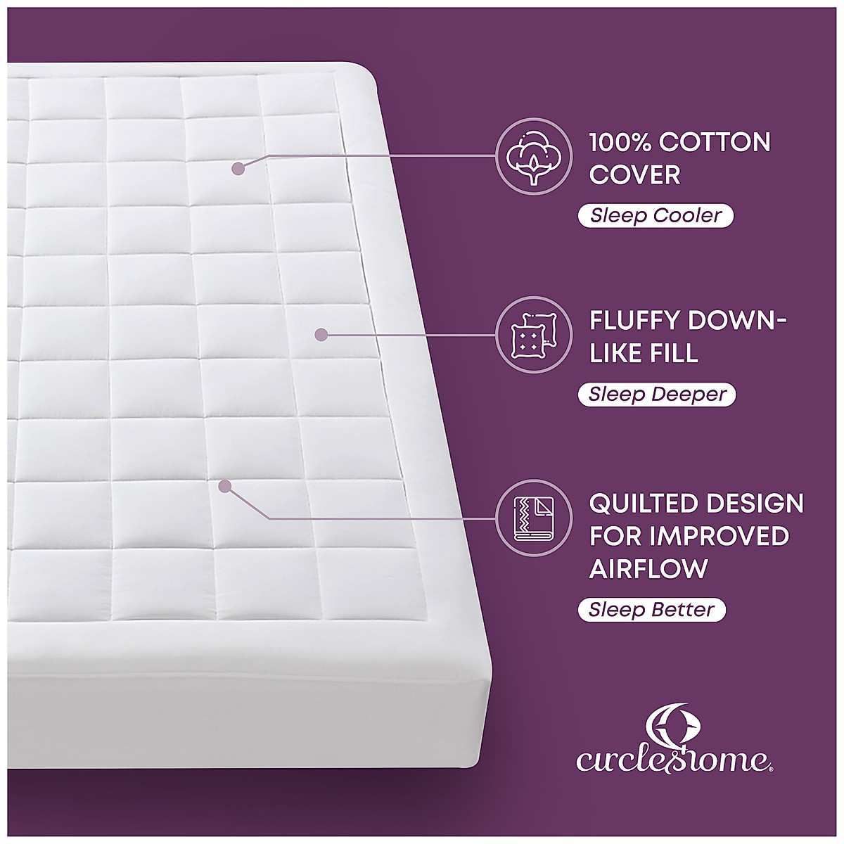 CirclesHome Ultra-Plush Down Alternative Cotton Top Mattress Pad for Comfort & Protection - 48 Inch (75x48)