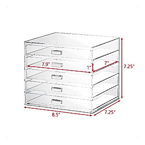 Ikee Design Premium Acrylic 5 Drawer Makeup Organizer Cosmetic Storage Jewelry Display Case for Home Storage and Store Display, 8.5" W x 7.25" D x 7.25" H