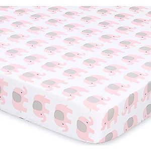 The Peanutshell Fitted Pack n Play, Playard, Mini Crib Sheets for Baby Girls | 2 Pack Set | Pink Elephants & Hearts