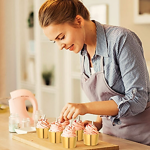 100 Pcs Foil Cupcake Liners Sturdy Muffin Baking Cups Cupcake Wrappers for Christmas Wedding Birthday Party Decoration, 1.93 x 1.8 Inch (Gold)