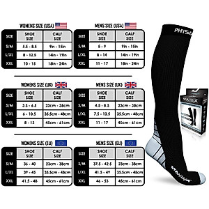 Physix Gear Compression Socks - Best Men & Womens Compression Socks for Circulation, Running, Nurses, Athletic Use Sock Compression, Blood Pressure Socks, Calcetines de Compresion, Black/Grey, S/M