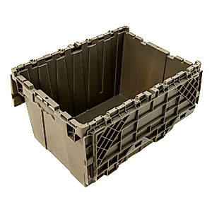 TEJAL 12 Gallon Commercial Flip Top Tote Storage Container (PACK OF 6) Industrial Plastic Storage Tote with Hinged Attached Lid (22.05 in. L x 15.40 in. W x 12.88 in. H) - Grey