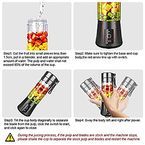Portable Blender, YKSINX Smoothie Blender, Personal Mini Blender for Shakes and Smoothies, Six Blades in 3D, 13oz 2000mAh Powerful USB Rechargeable Home Travel Fruit Juicer Cup (Black)
