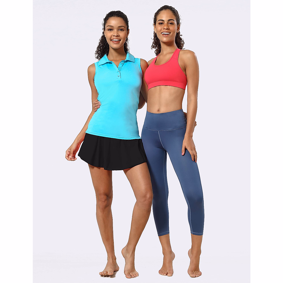 BUBBLELIME 5"/19"/26" XXS-XL Women's UPF 50+ Adjustable Running Skort - Pleated Skirt_Black(1) Large-5" Inseam