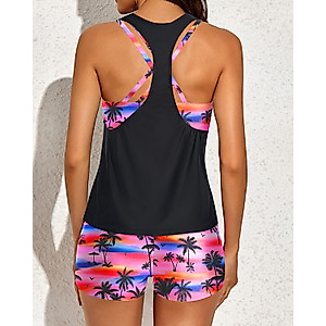 Holipick 3 Piece Athletic Tankini Swimsuits for Women Swim Tank Top Bathing Suits with Boy Shorts and Sports Bra Swimwear