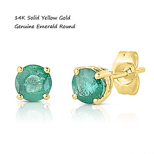 KOKAV 14K Yellow Gold Genuine Emerald 4.5mm Round Stud Earrings