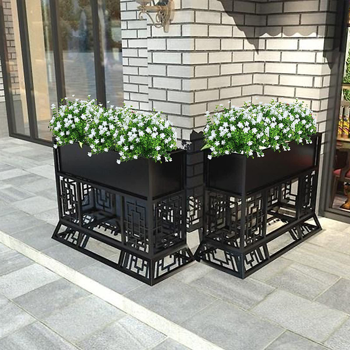 Little Chain 8PCS Artificial Fake Outdoor Plants Flowers UV Resistant Faux Flowers Indoor Outside for Decoration Hanging Planter Wedding Garden Patio Office Home Decor White