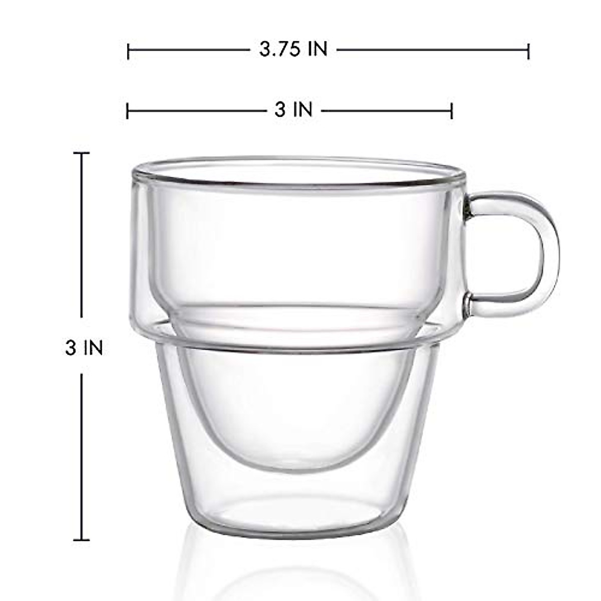 JoyJolt Stoiva Double Wall Insulated Espresso Glass Cups – 5 oz. (150 ml) Espresso Shot Glass Cup with Handle – Stackable Thermal Clear Glass Cups, Fit for Espresso Machine and Coffee Maker – Set of 4
