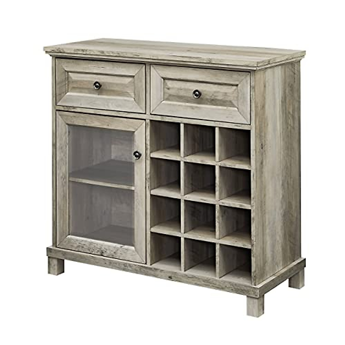 Home Source Small Bar Cabinet in Grey Wash with Glass Door