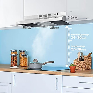 Comfee' CVU30W2AST 30 Inch Ducted Ductless Vent Durable Stainless Steel Kitchen Reusable Filter, 200 CFM, 2 Speed Exhaust Fan Under Cabinet Range Hood