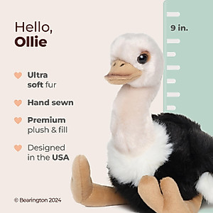 Bearington Ollie The Ostrich: Hand-Sewn 9” Tall Stuffed Ostrich with Ultra-Soft Feathers, Realistic Details and Premium Fill; Great Birthday, Anniversary, for Animal and Exotic Bird Lovers