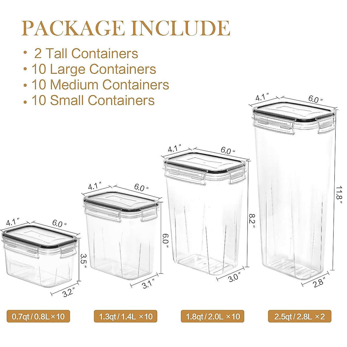 Skroam 32 PCS Airtight Food Storage Containers with Lids, Kitchen and Pantry Organizers and Storage, BPA Free, Plastic Food Storage Canisters for Flour, Sugar, and Cereal, Labels & Marker