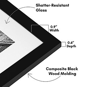 Americanflat 11x14 Picture Frame in Black - Displays 8x10 with Mat and 11x14 without Mat - Engineered Wood with Shatter Resistant Glass - Horizontal and Vertical Formats for Wall - Set of 2