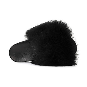 FUNKYMONKEY Women's Slides Faux Fur Cute Slip On Fuzzy Slippers Comfort Flat Sandals (10 M US, New Black)