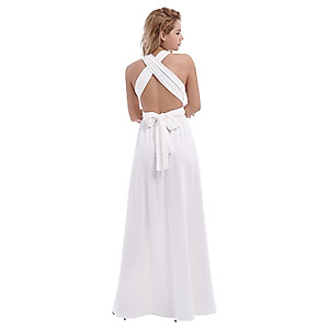IBTOM CASTLE Women's Transformer/Wrap Solid Maxi Cocktail Dress (4/XS, White)