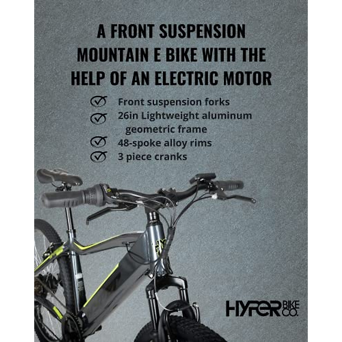 Hyper E-Ride Electric Mountain Bike for Adults 26 Inch. 250w, 36v Battery, Mountain Ebike with Shimano 6-Speed with Front Dual Shock Absorber. Electric Bicycle for Adults.