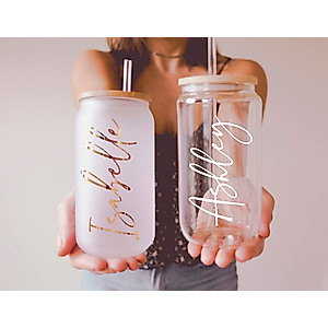 Personalized Tumbler Personalized Glass Tumbler with Birth Flower, Custom Glass Cup with Lids and Straws, Personalized Coffee Tumbler, Personalized Gift (Name Glass Tumbler)